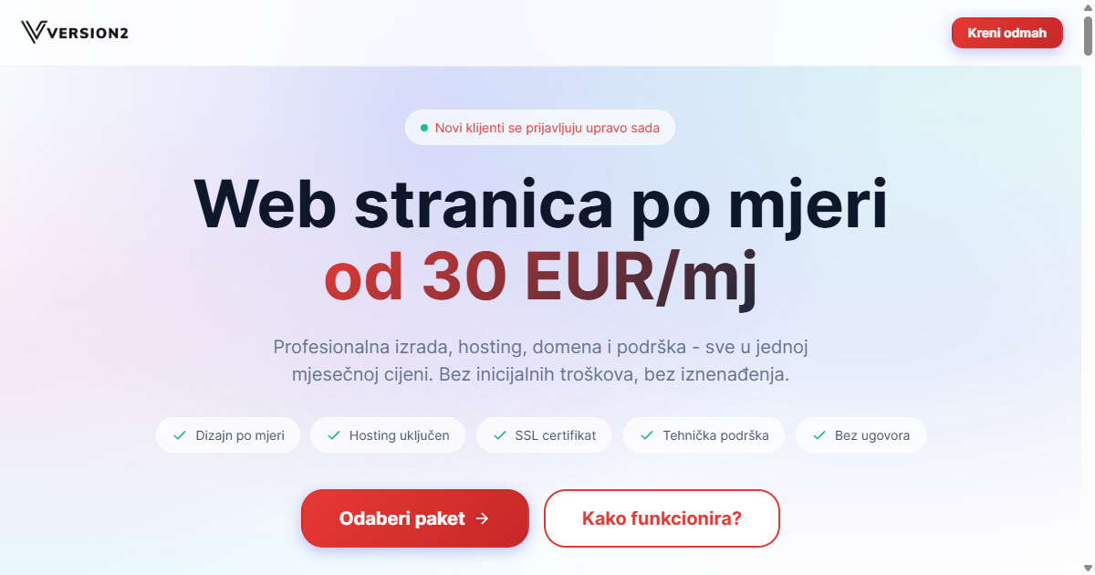 Izrada Web Stranica od 30€/mj | Bez Početnih Troškova | Version2